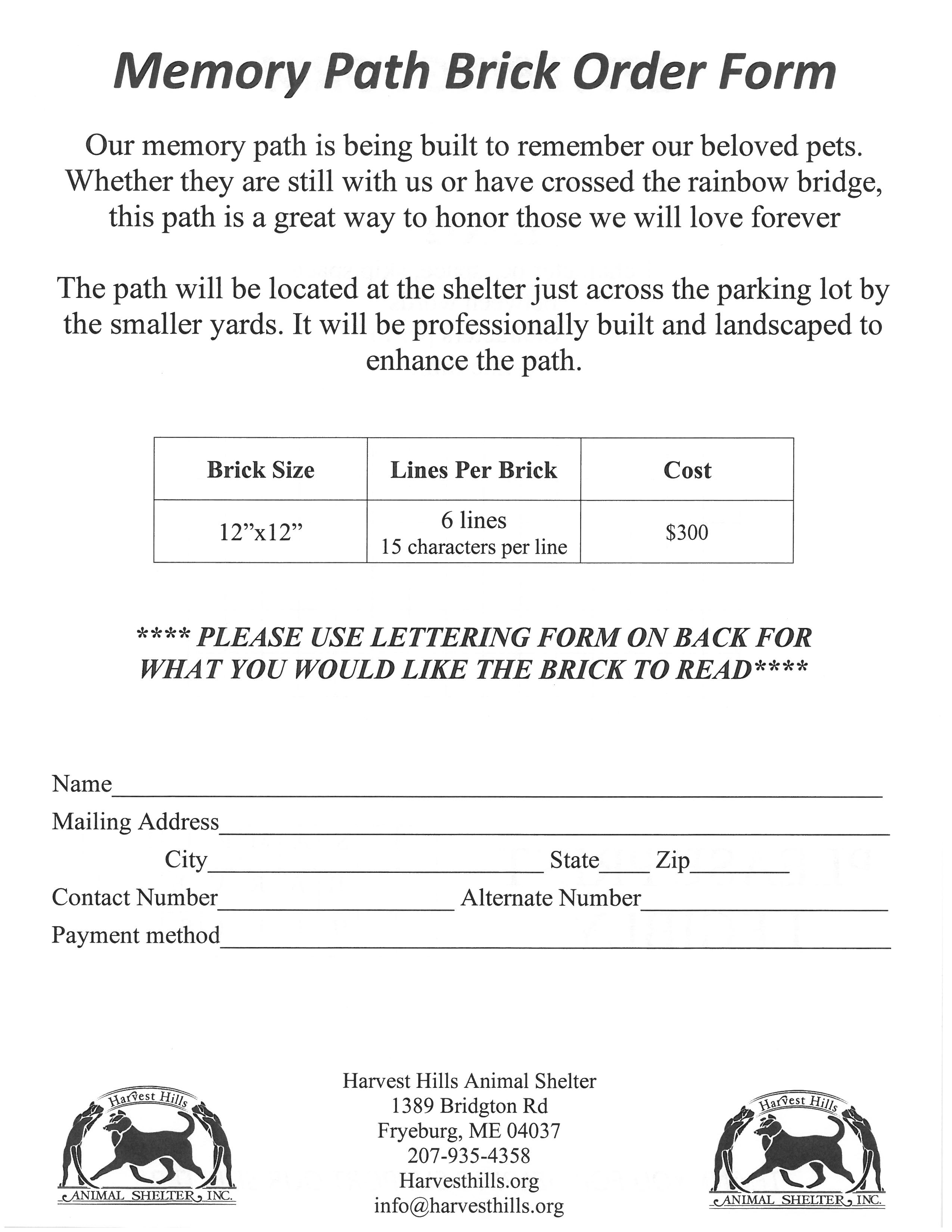 Memory Path – harvest hills animal shelter Open by appointment only